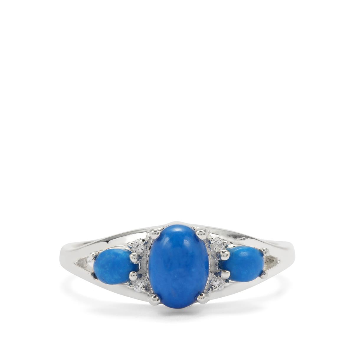 Ceruleite Ring with White Zircon in Sterling Silver 1cts | Gemporia