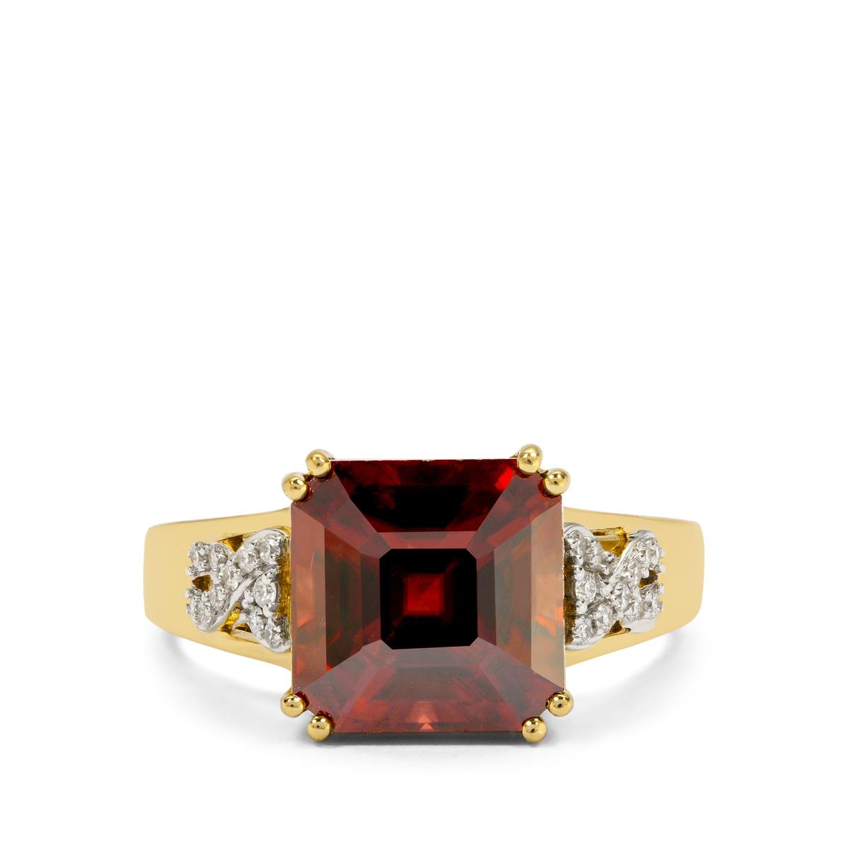 Asscher Cut Red Zircon Ring with Diamonds in 18K Gold 9.09cts | Gemporia