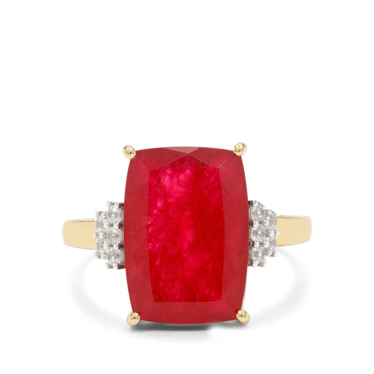 Red Quartz Ring with White Zircon in 9K Gold 6cts | Gemporia