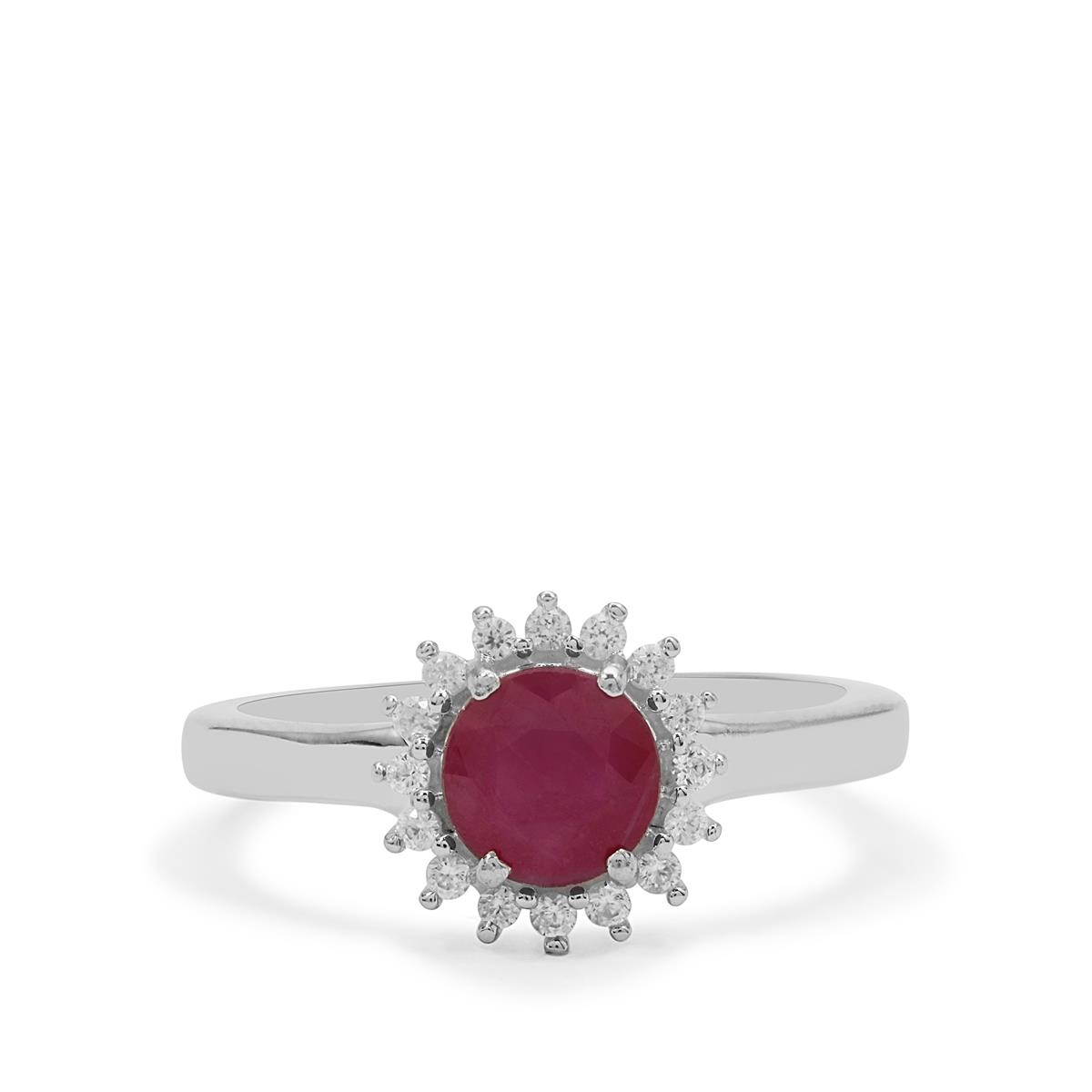 Kenyan Ruby Ring with White Zircon in Sterling Silver 1.50cts | Gemporia