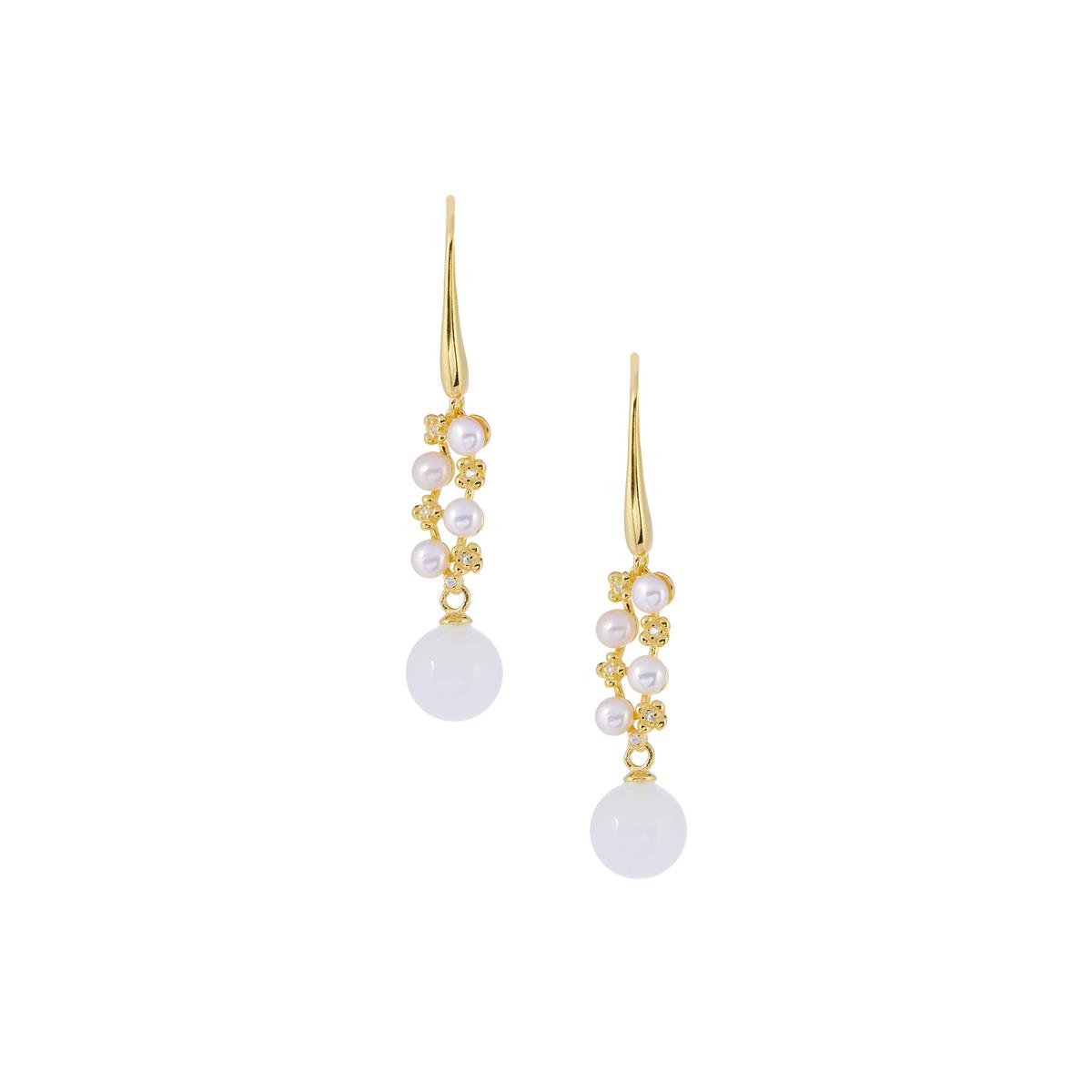 Khotan Mutton Fat Jade and Kaori Cultured Pearl Earrings with White ...