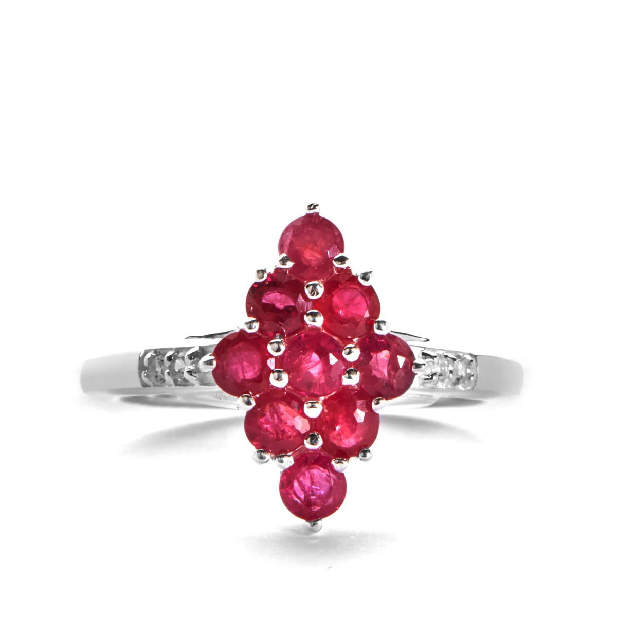 Montepuez Ruby Ring with White Zircon in Sterling Silver 1.41cts | Gemporia