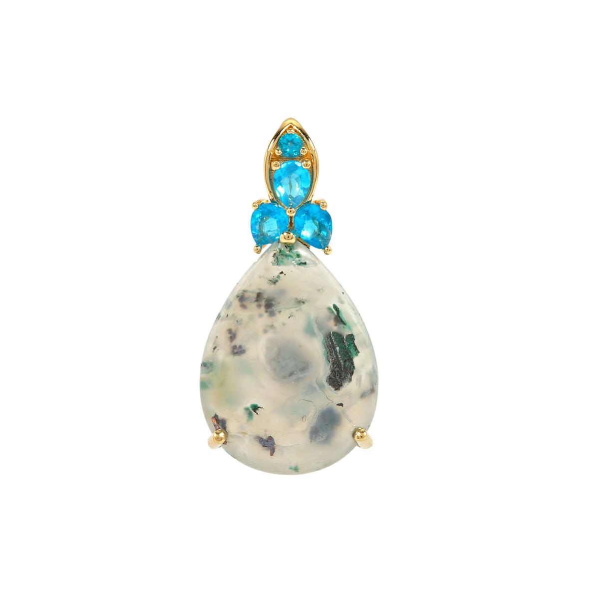Blue Aquadite Pendant with Madagascan Blue Apatite in Gold Plated ...