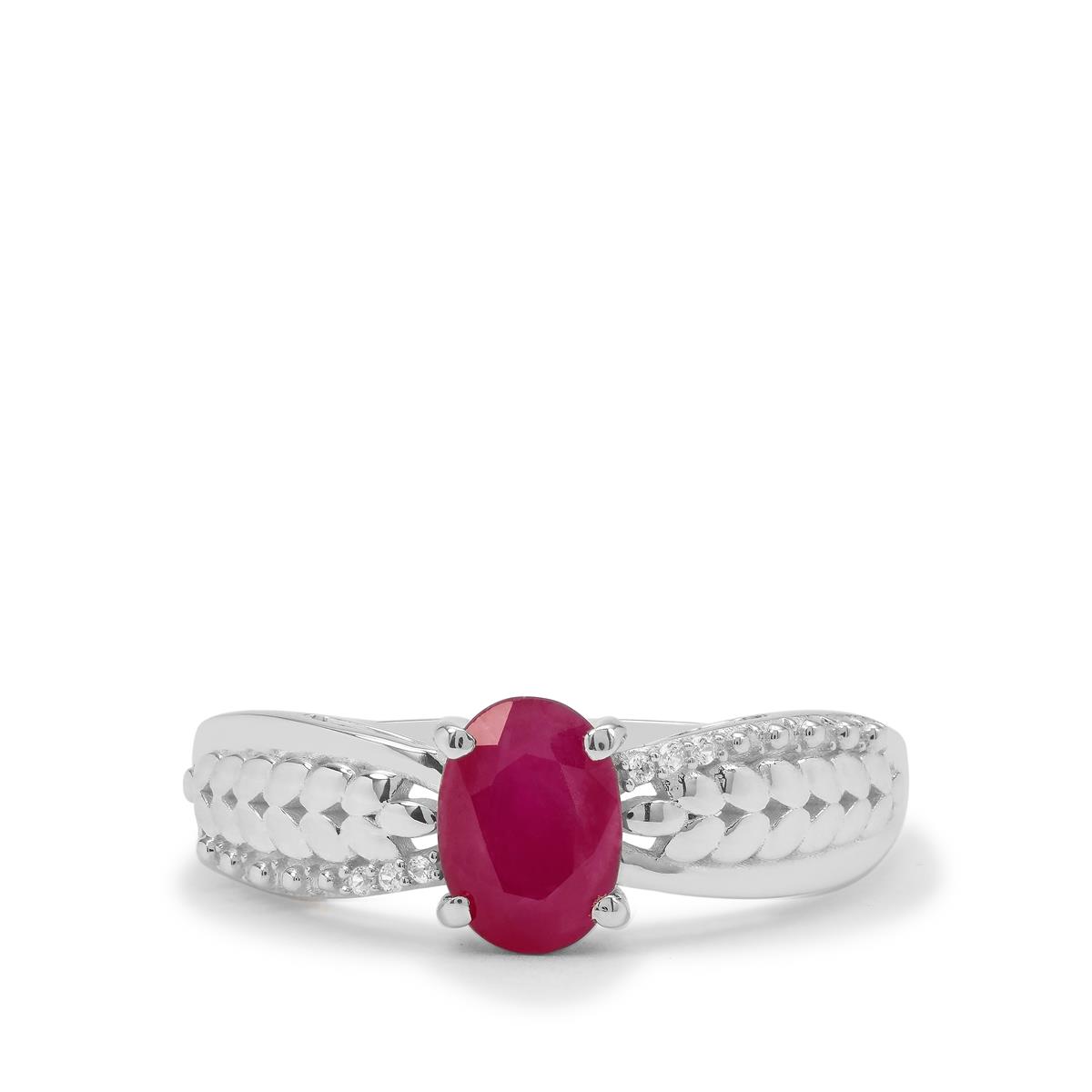 Kenyan Ruby Ring with White Zircon in Sterling Silver 1.05cts | Gemporia