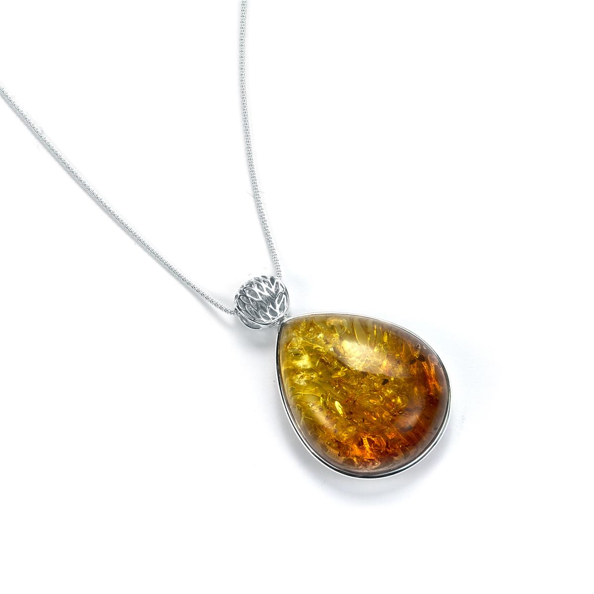 Baltic Ombre Amber Slider Necklace in Sterling Silver (43 x 35mm ...