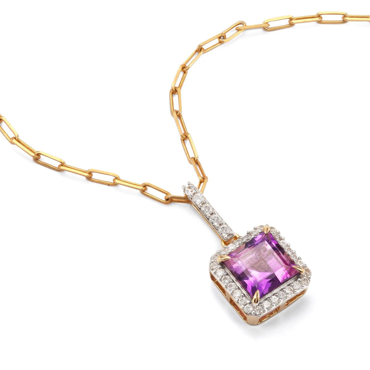 Moroccan Amethyst Pendant with White Zircon in 9K Gold 2cts | Gemporia