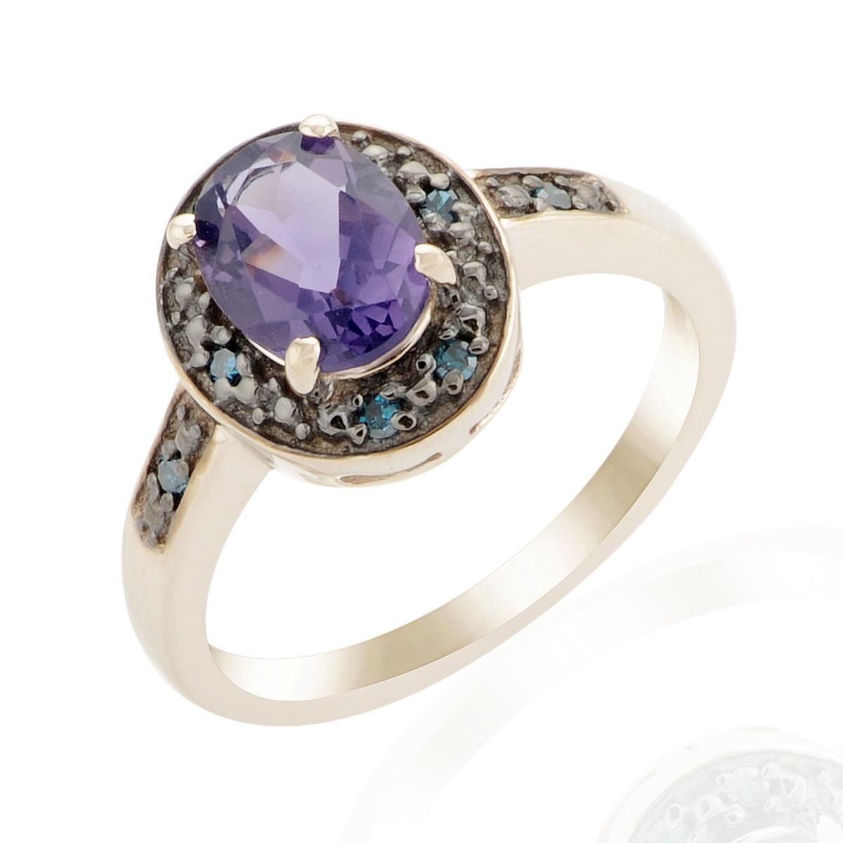 Blueberry Quartz Ring with Blue Diamond in Sterling Silver 1.29cts ...