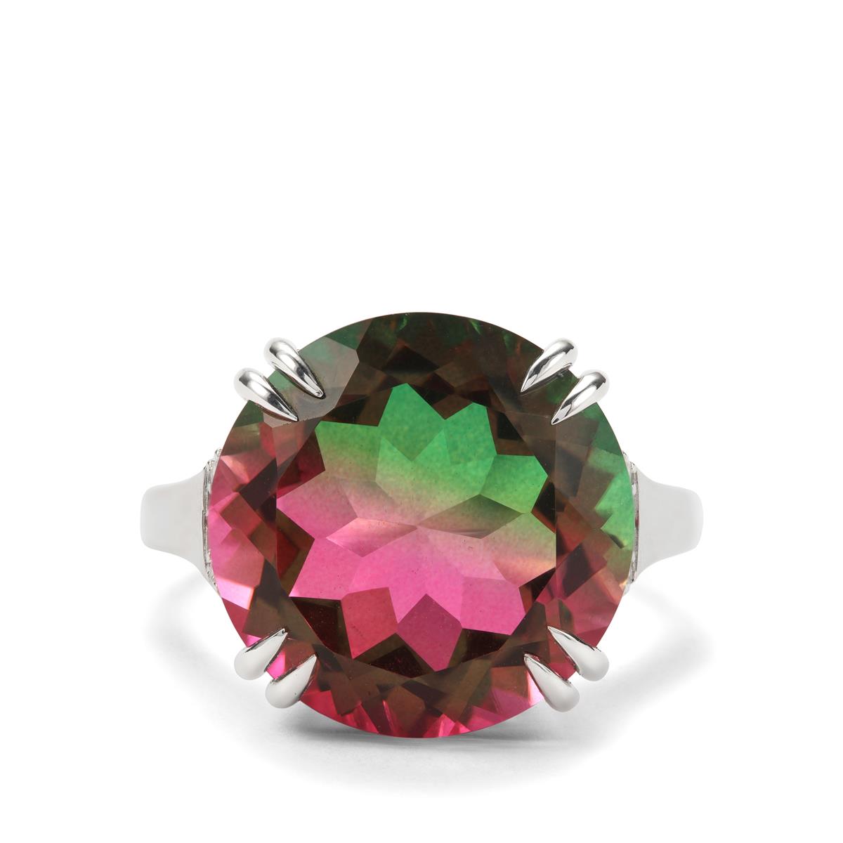 Watermelon Quartz Ring with White Zircon in Sterling Silver 14.54cts ...
