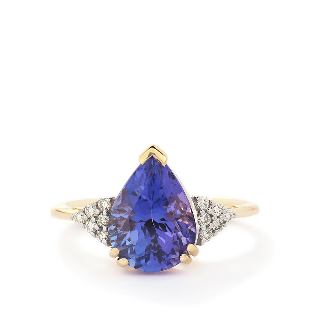 AA Tanzanite & Diamond 14k Gold Tomas Rae Ring ATGW 3.87cts | Gemporia