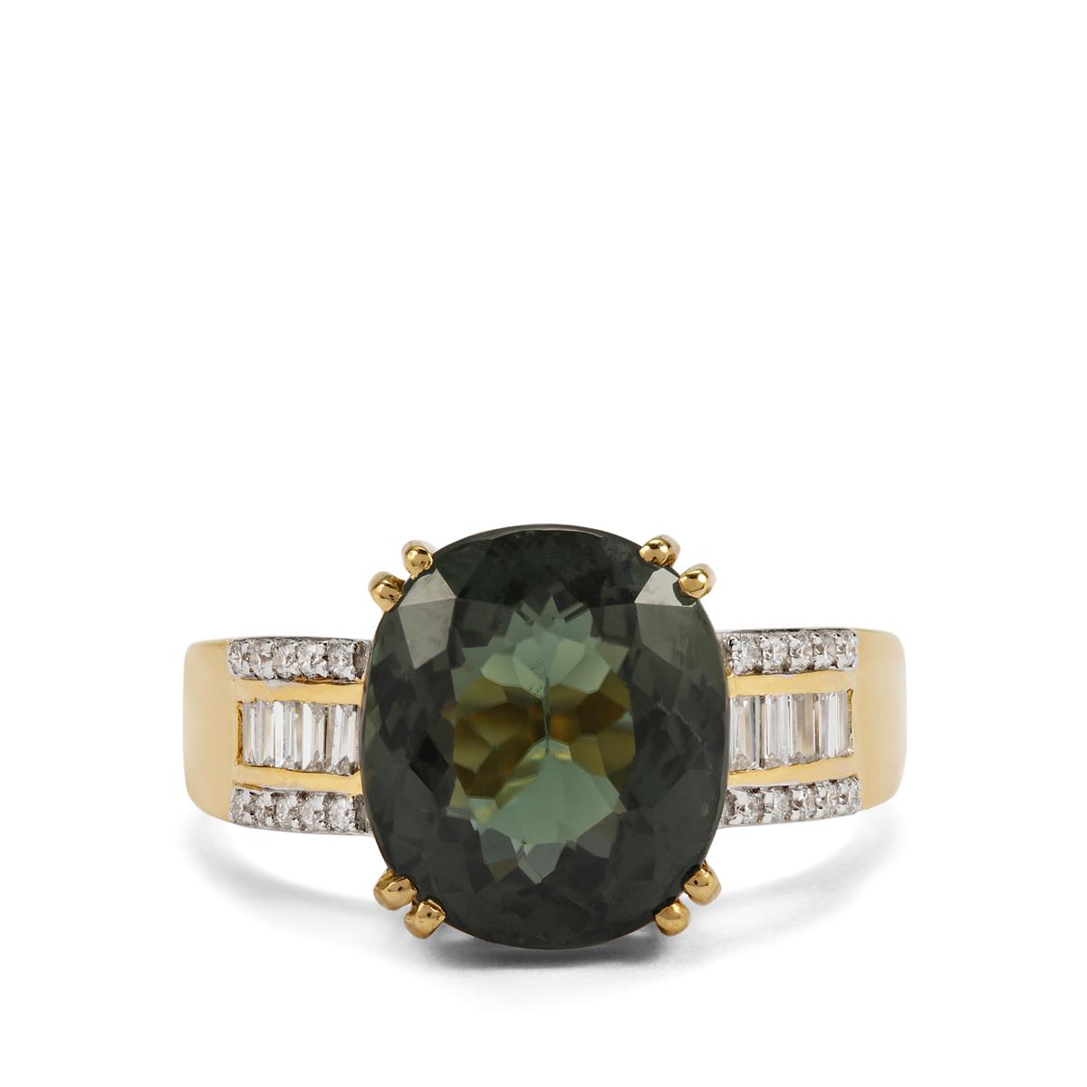 Congo Mint Tourmaline Ring with Diamond in 18K Gold 6.22cts | Gemporia