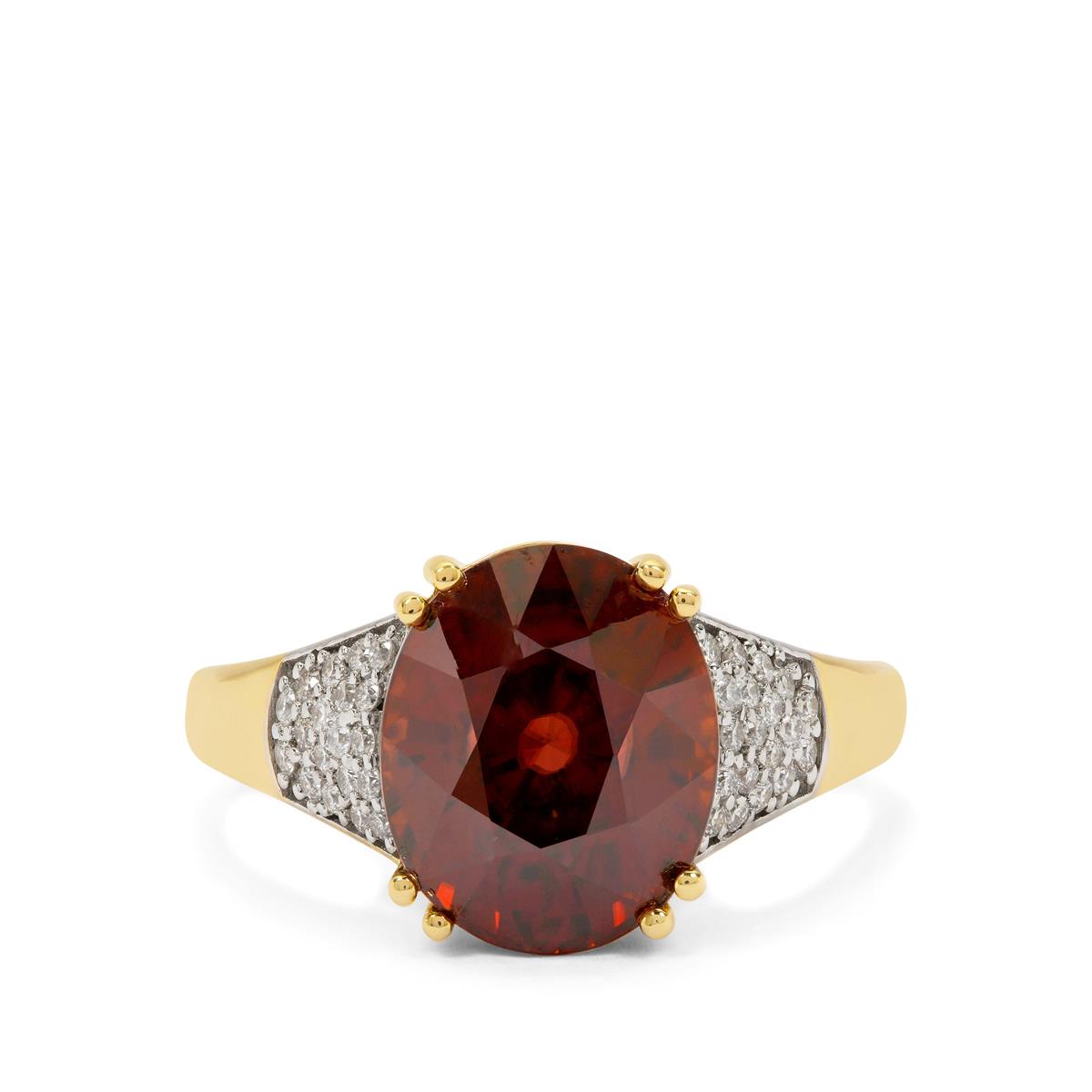 Red Zircon Ring with Diamonds in 18K Gold 8.51cts | Gemporia