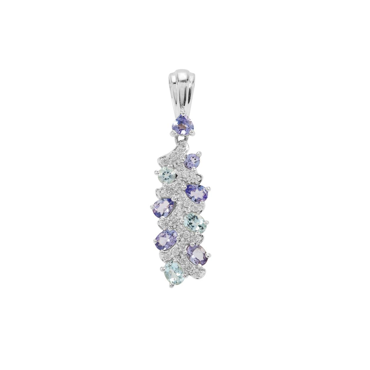 Santa Maria Aquamarine, Tanzanite Pendant with White Zircon in Sterling ...