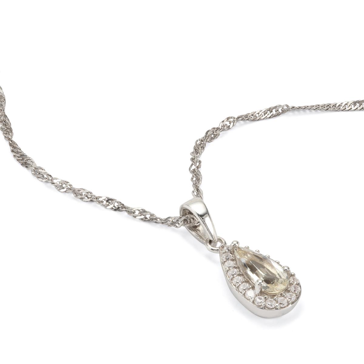 Goshenite Pendant with White Zircon in Sterling Silver 0.85cts | Gemporia