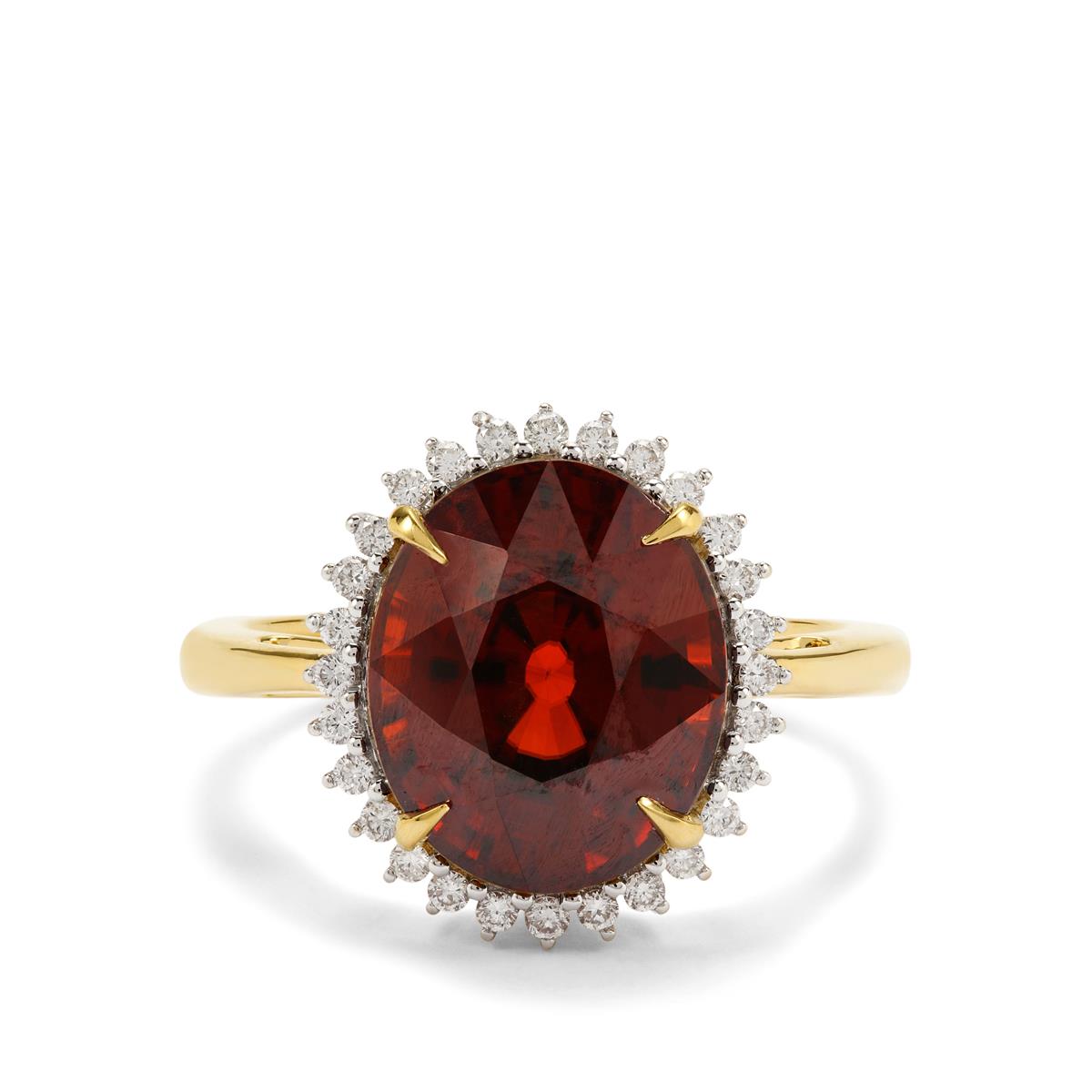 Tanzanian Red Zircon Ring with Diamond in 18K Gold 8.61cts | Gemporia
