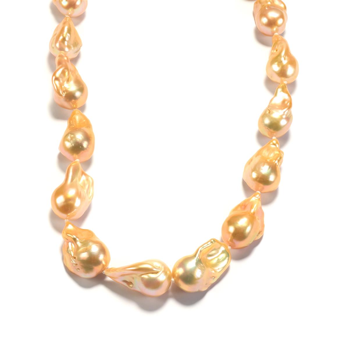 Baroque Papaya Freshwater Cultured Pearl Necklace with White Zircon in ...