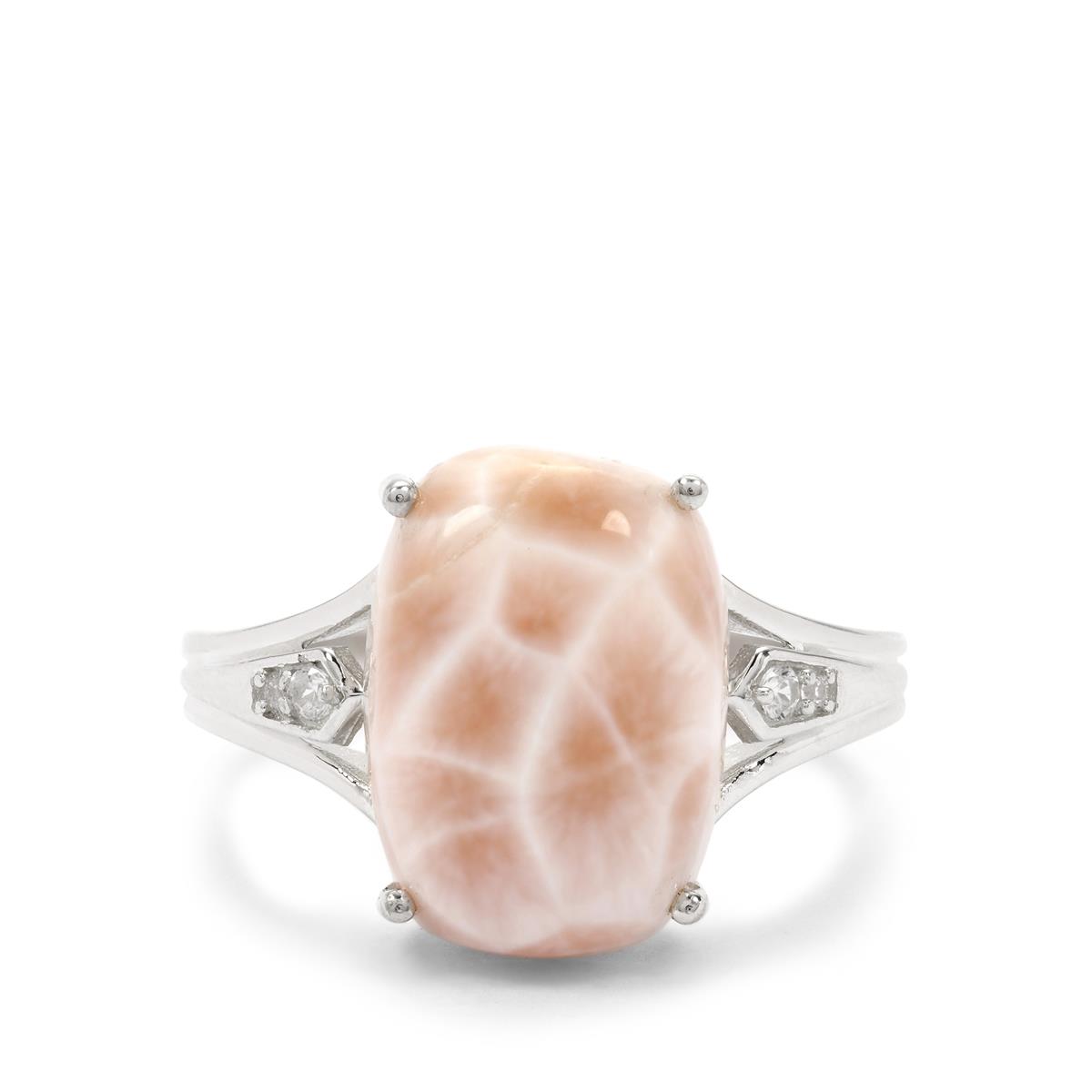 Pink Natrolite Ring with White Zircon in Sterling Silver 5.30cts | Gemporia