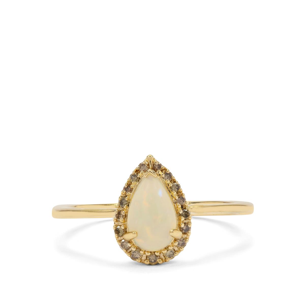 Coober Pedy Opal Ring with Australian Diamond in 9K Gold 0.60ct | Gemporia