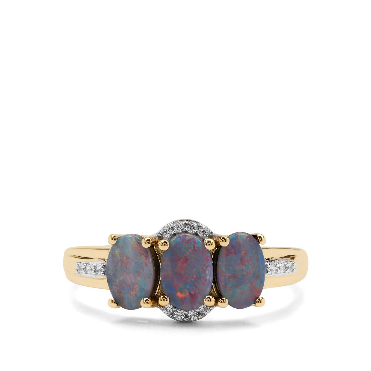 Crystal Opal on Ironstone Ring with White Zircon in 9K Gold | Gemporia
