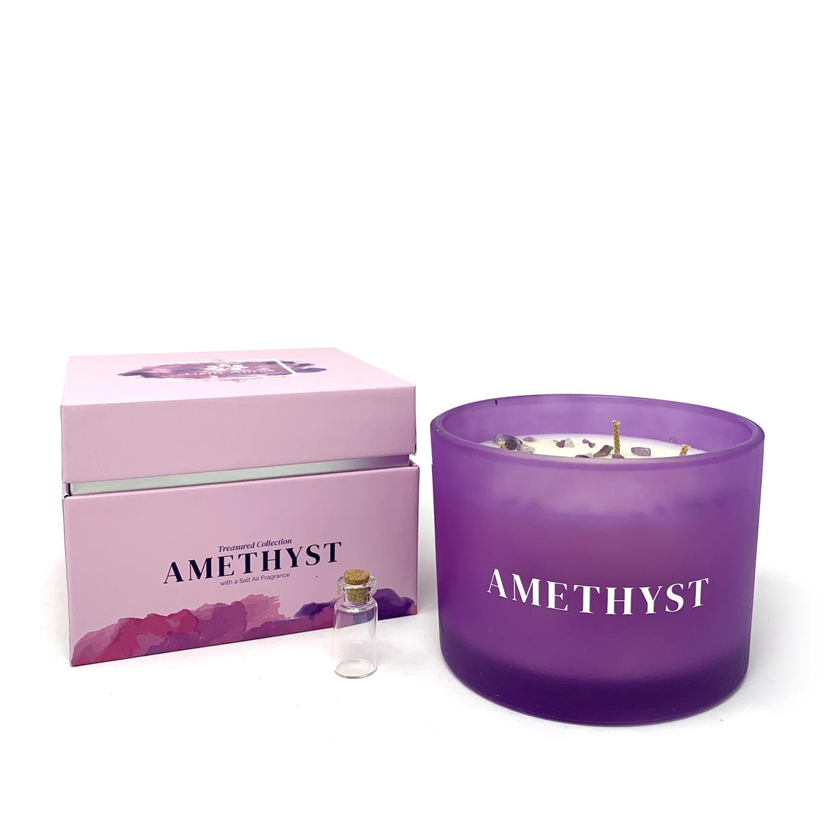 Gem Auras February Birthstone Triple Wick Salt Air Candle with Amethyst ...