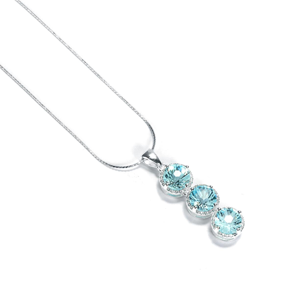 Firework Cut Sky Blue Topaz Pendant with White Topaz in Sterling Silver ...