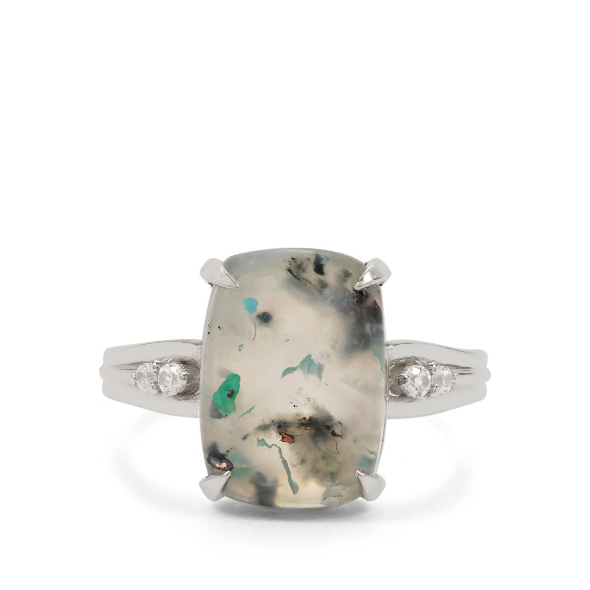 Blue Aquadite Ring with White Zircon in Sterling Silver 5cts | Gemporia