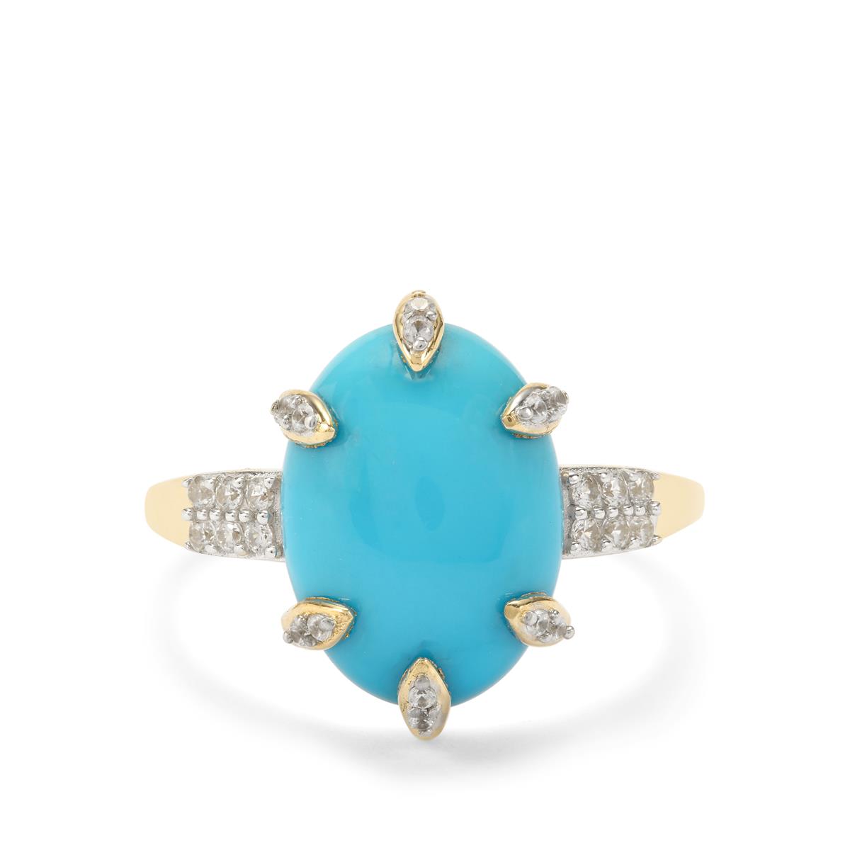 Sleeping Beauty Turquoise Ring with White Zircon in 9K Gold 5.25cts ...