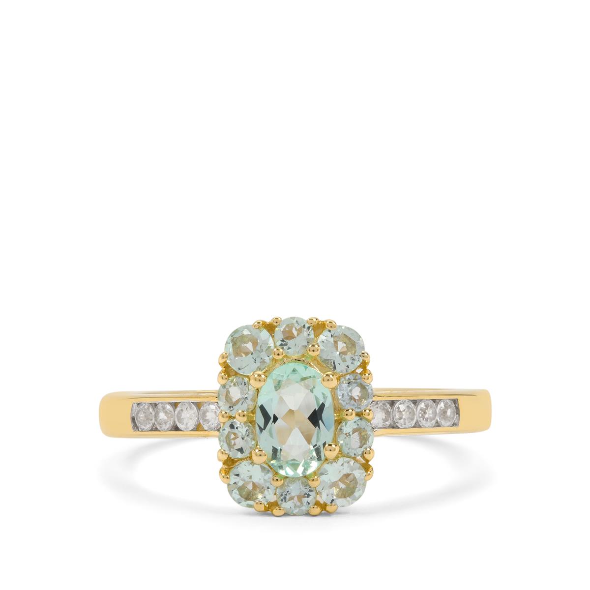 Aquaiba™ Beryl Ring with White Zircon in 9K Gold 1ct | Gemporia