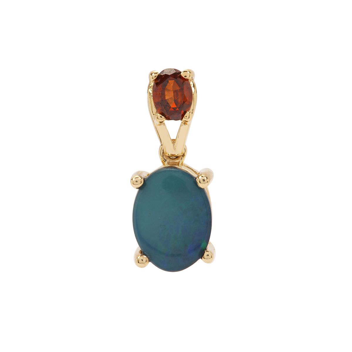 Crystal Opal on Ironstone Pendant with Capricorn Zircon in 9K Gold ...