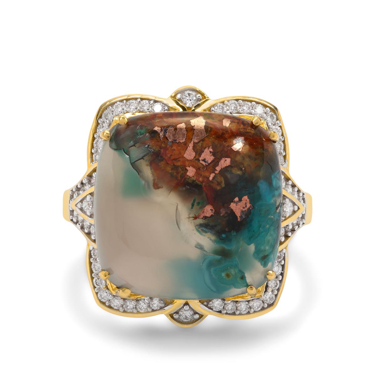 Blue Aquadite Ring with Diamonds in 18K Gold 16.55cts | Gemporia