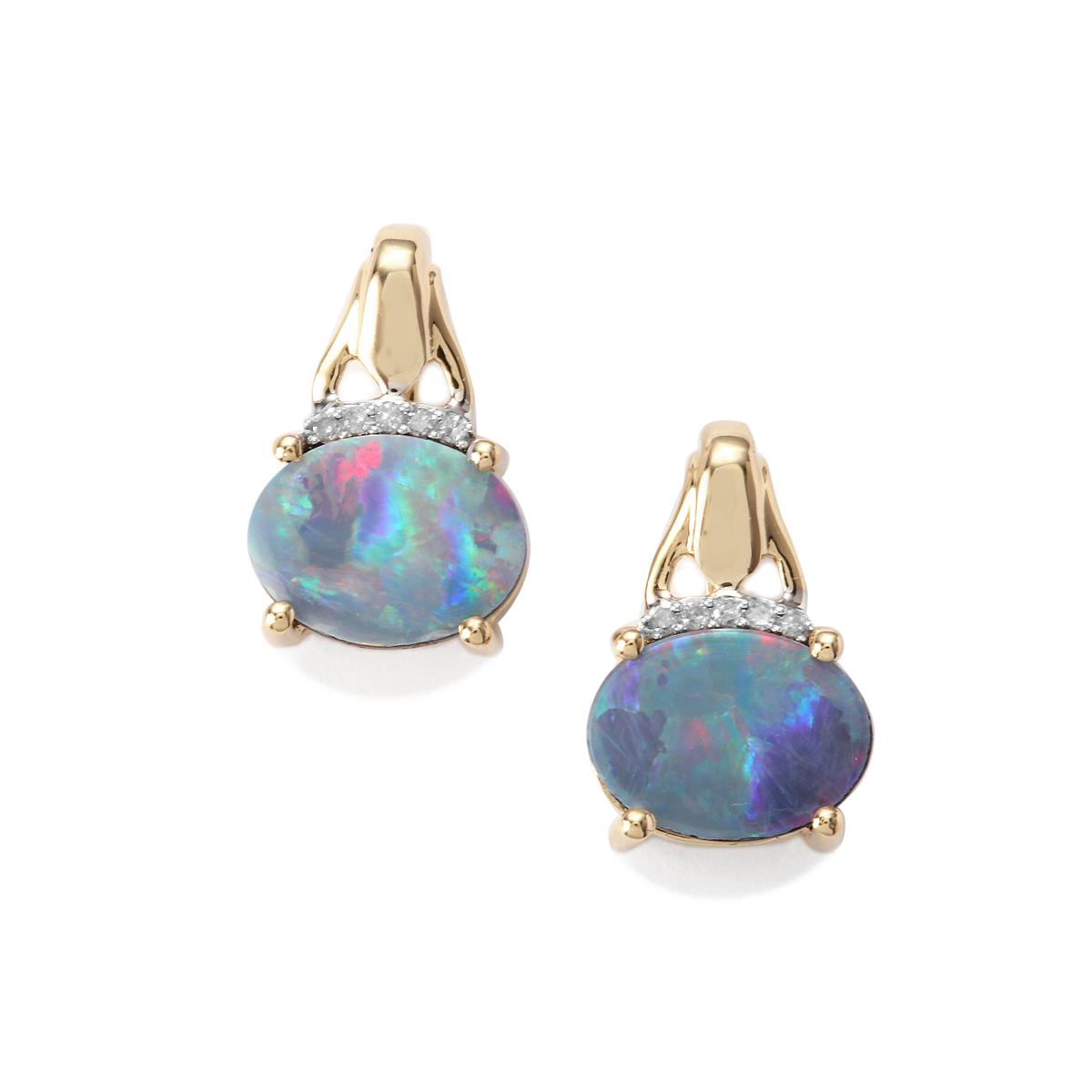 Crystal Opal On Ironstone And Diamond 9k Gold Earrings Gemporia