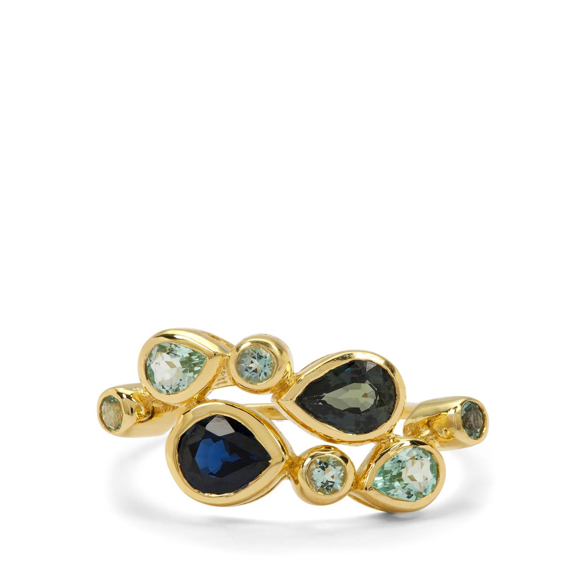 Nigerian Blue, Green Sapphire Ring with Aquaiba™ Beryl in 9K Gold 1 ...