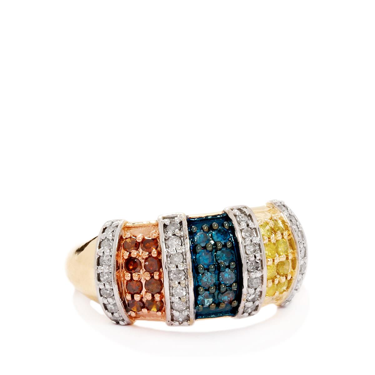 1/2ct Blue, Yellow, Red & White Diamond 9K Gold Ring | Gemporia