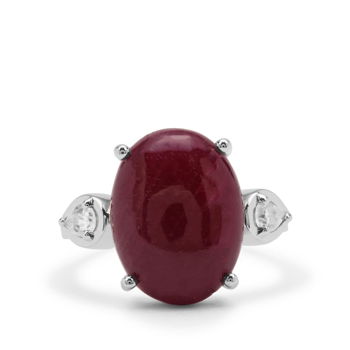 Bharat Ruby Ring with White Zircon in Sterling Silver 12.80cts | Gemporia