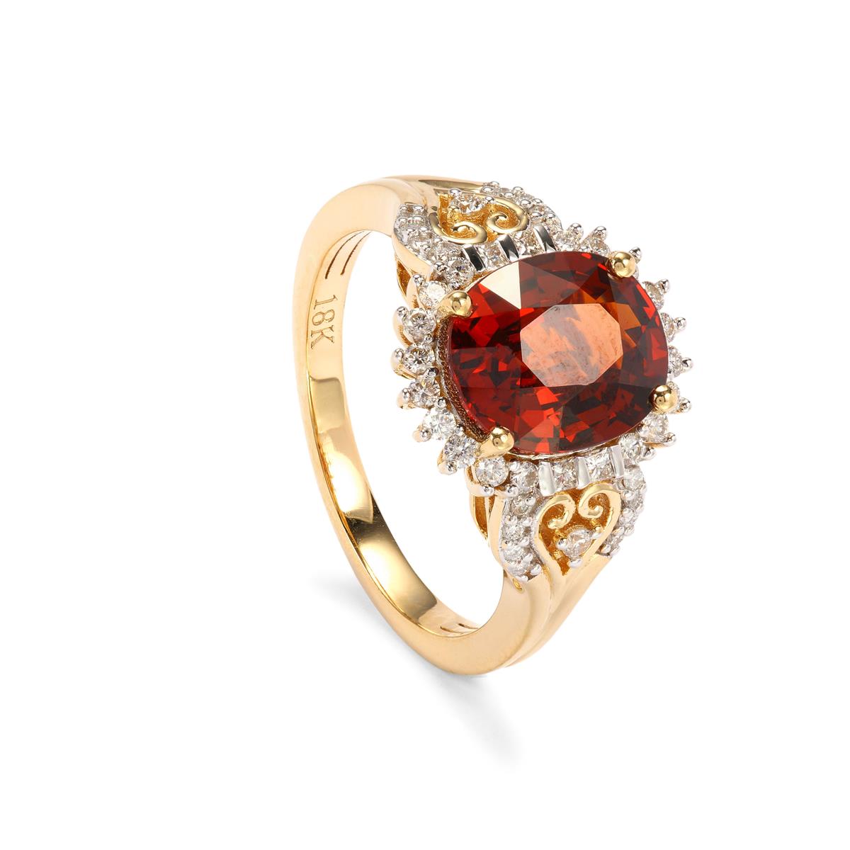 Malaya Garnet Ring with Diamond in 18K Gold 3.83cts | Gemporia