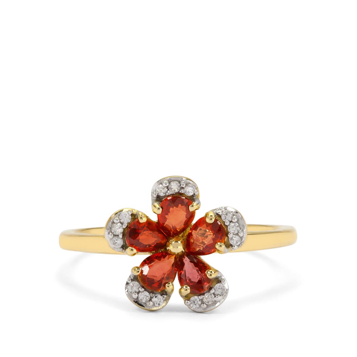 Songea Red Sapphire Ring with White Zircon in 9K Gold 1ct | Gemporia