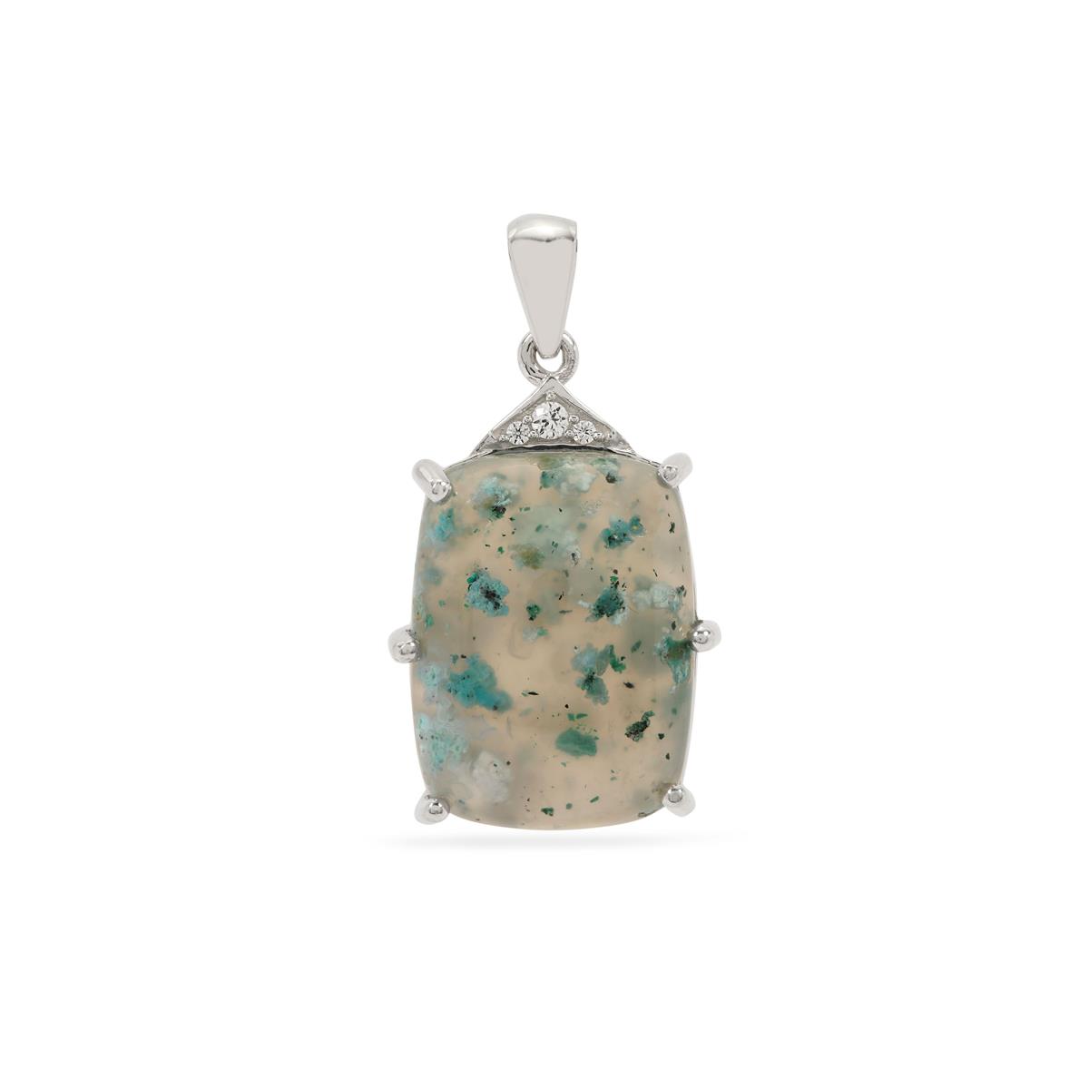 Blue Aquadite Pendant with White Zircon in Sterling Silver 17.45cts ...