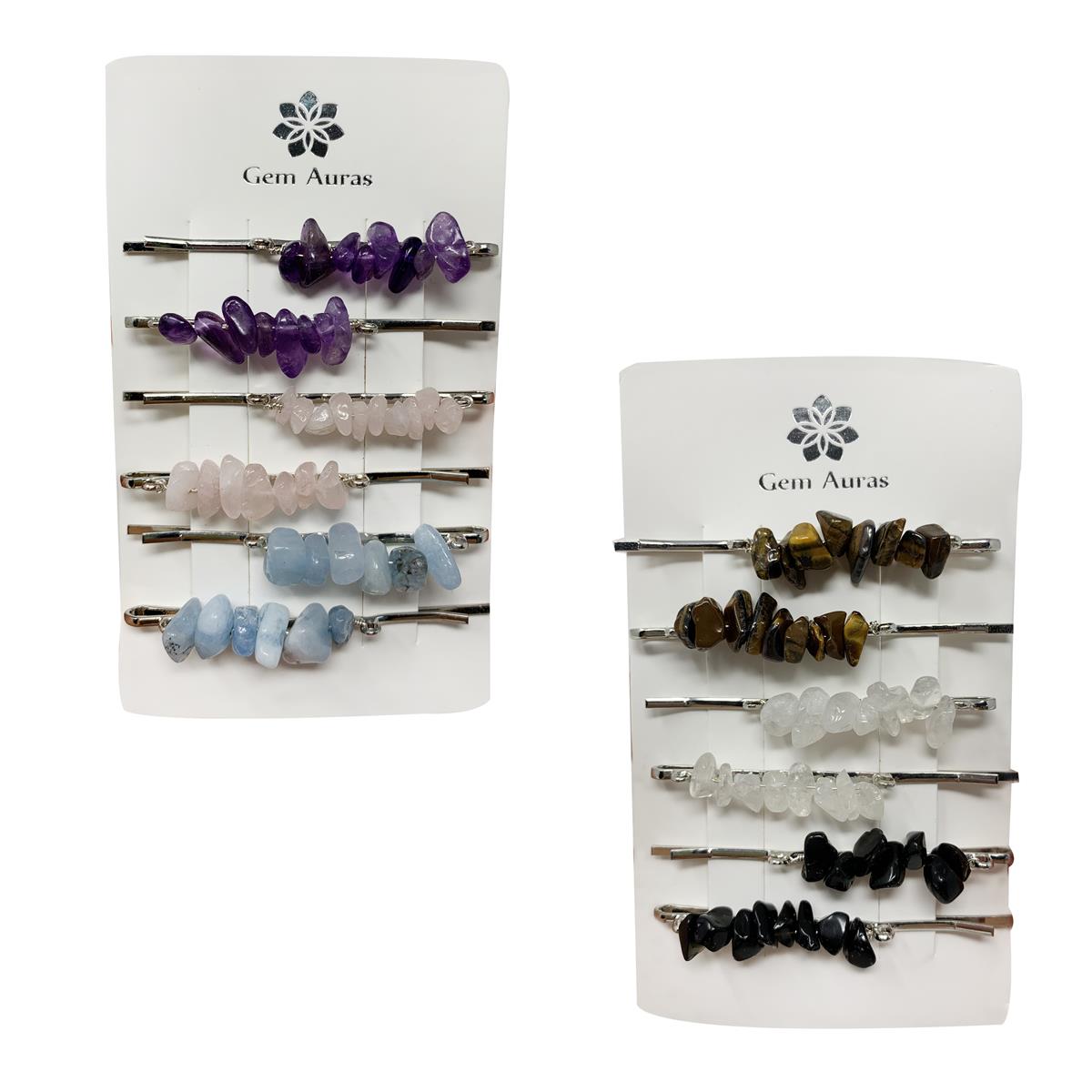 Gem Auras Set of 6 Hairpins with Gemstones ATGW 36cts | Gemporia