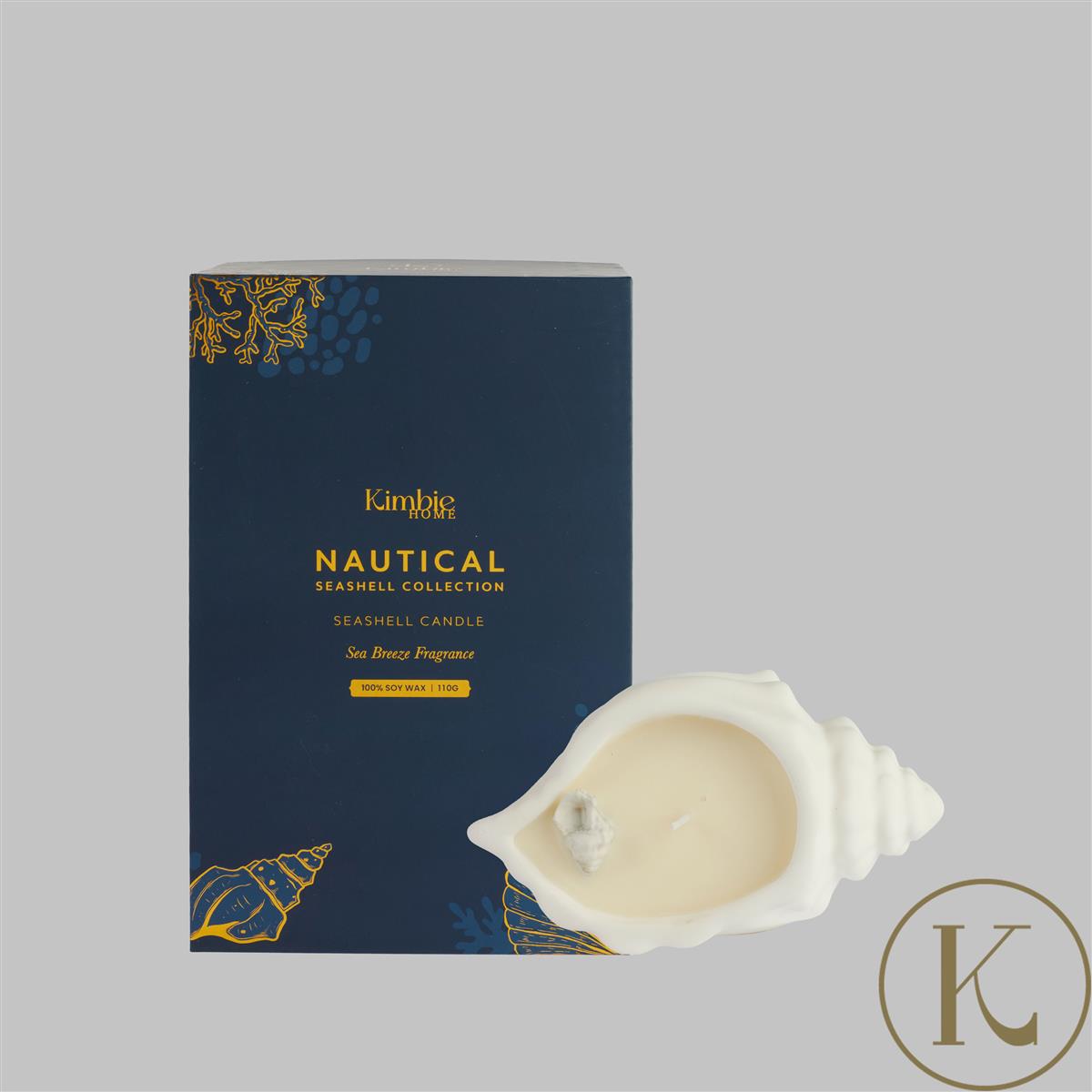 Kimbie Home Sea Breeze Seashell Candle 110g with Howlite Carved Shell 80cts | Gemporia