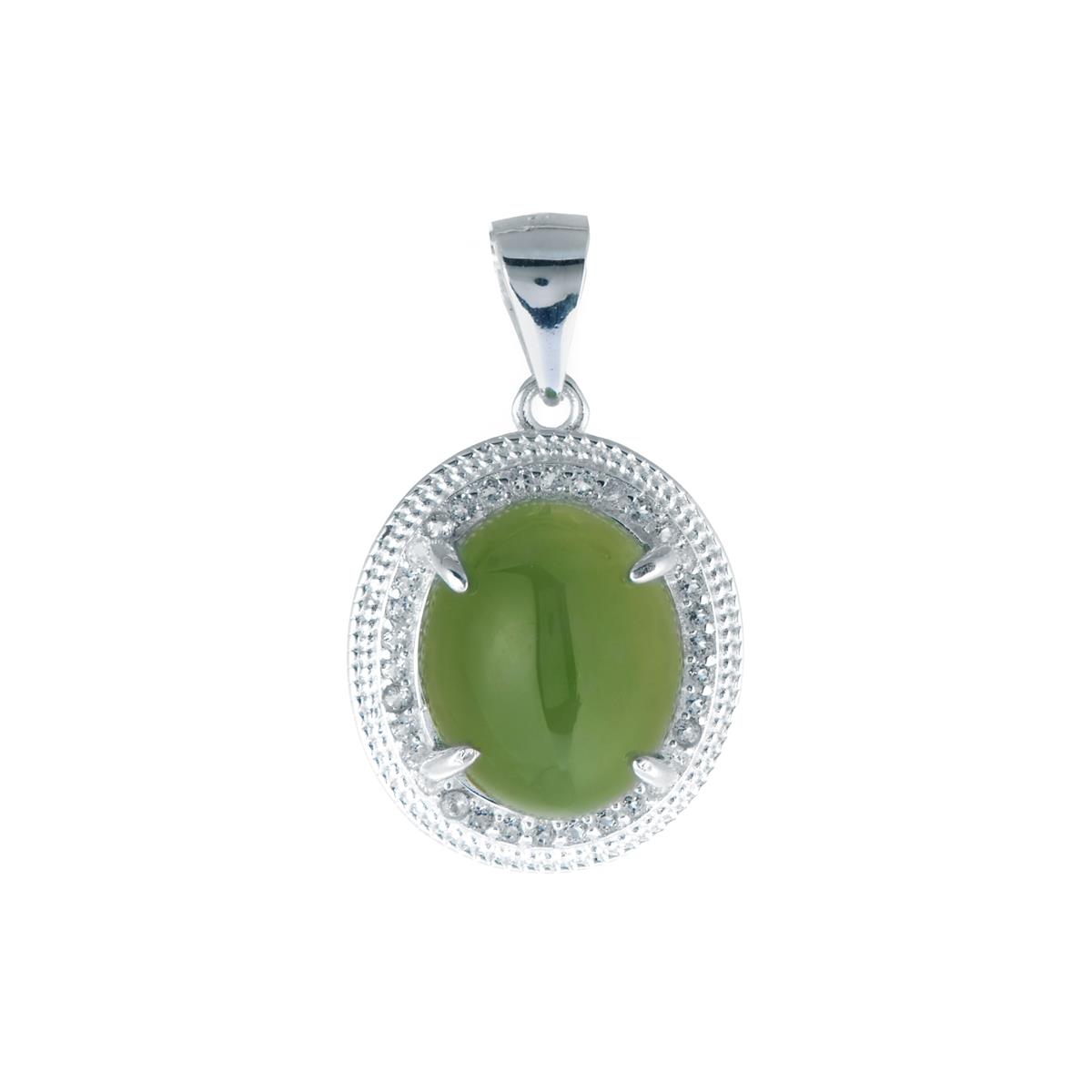 Cat's Eye Nephrite Pendant with White Topaz in Sterling Silver 4.70cts ...