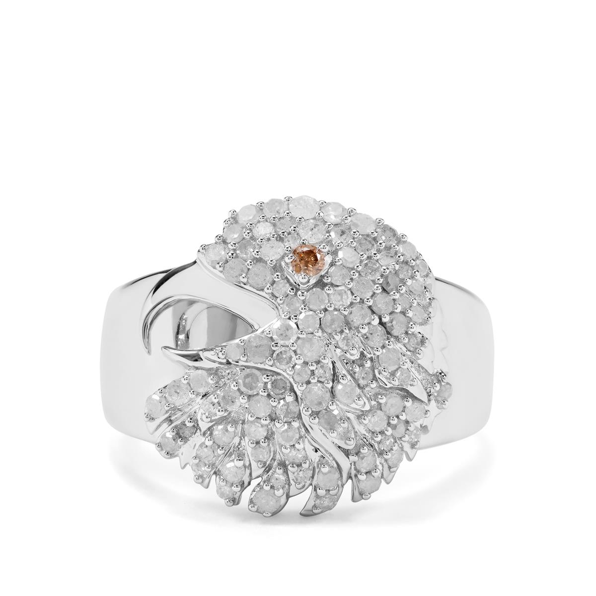 Champagne Diamond Hawk Design Ring with White Diamond in Sterling ...
