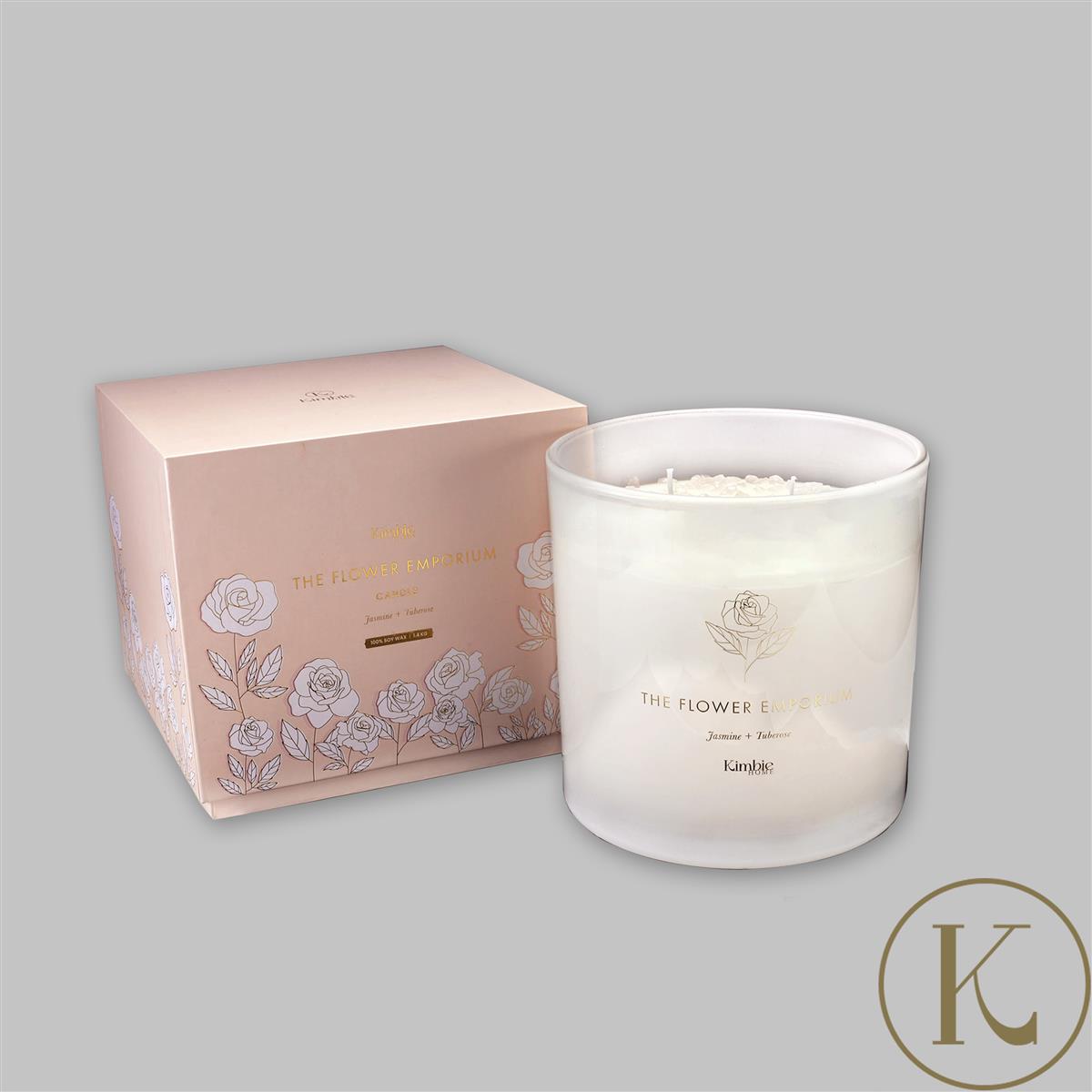 The Flower Emporium by Kimbie Home Candle 1.4kg Sprinkled with Rose Quartz | Gemporia