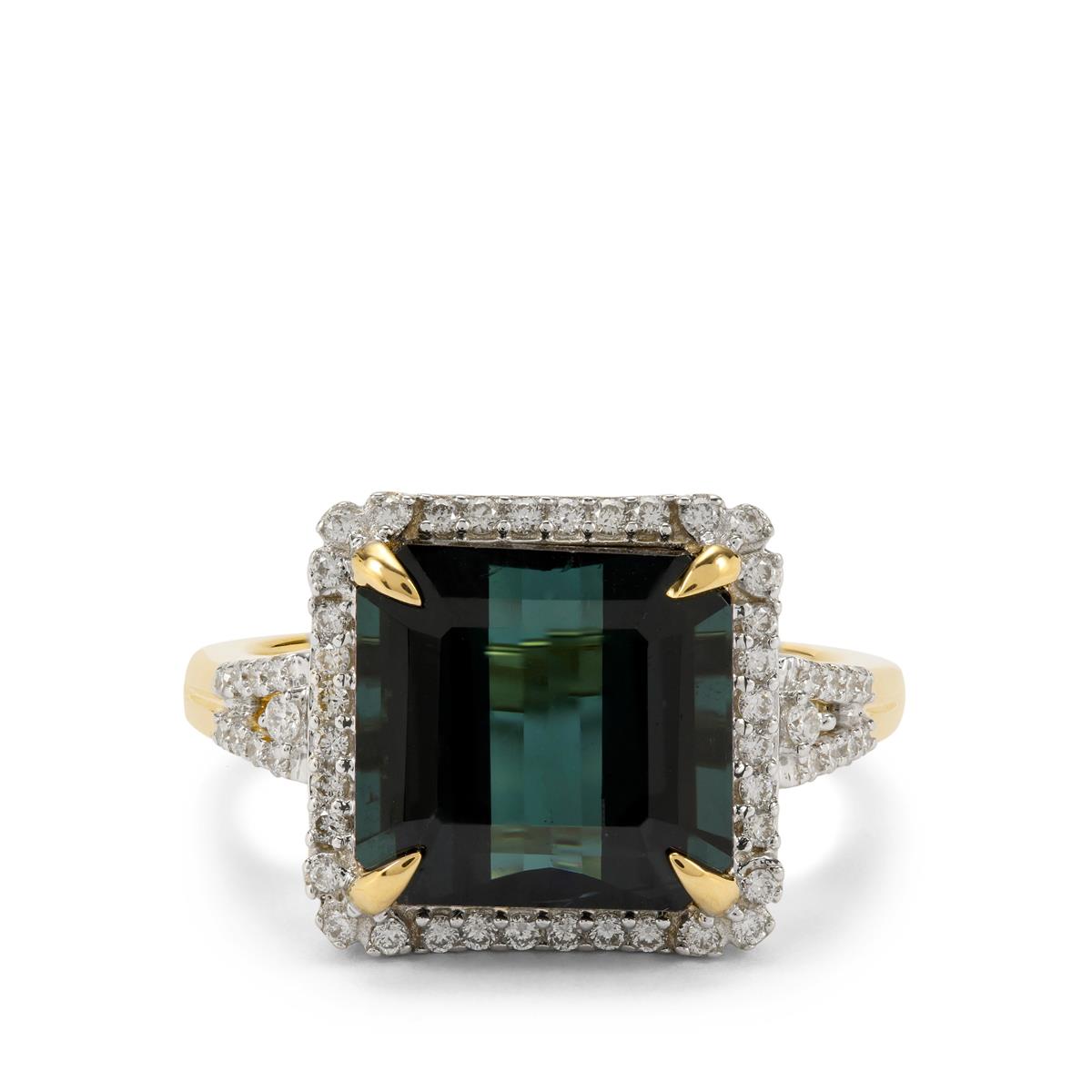 Mutuca Indicolite Ring with Diamond in 18K Gold 6.54cts | Gemporia