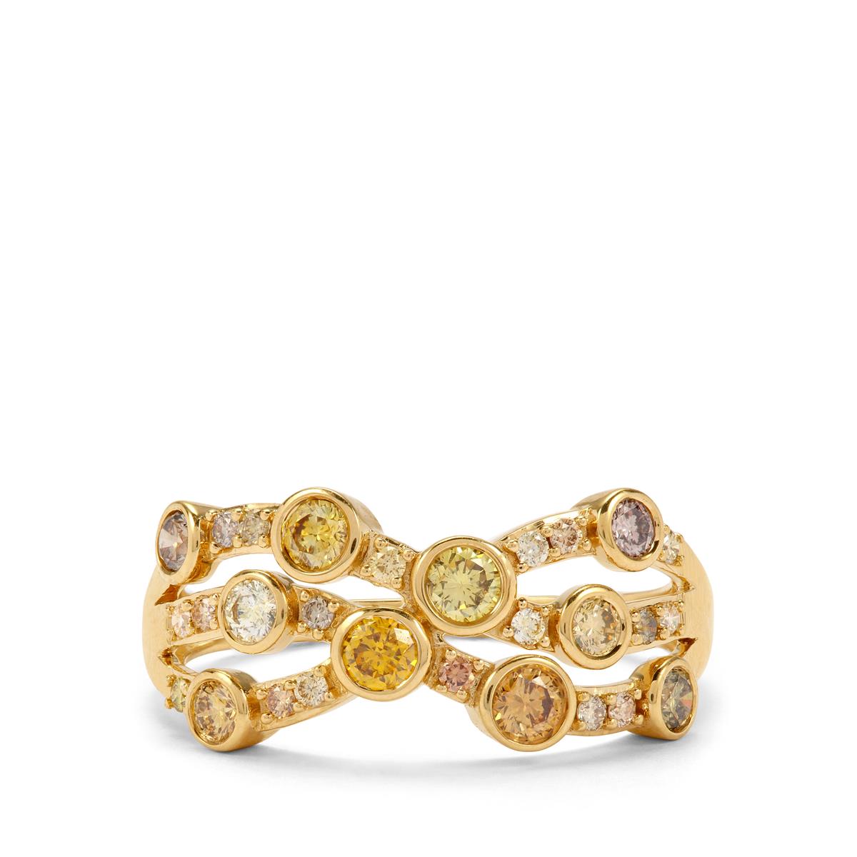 Multi-Colour Natural Brazilian Diamond Ring in 9K Gold 0.76ct | Gemporia
