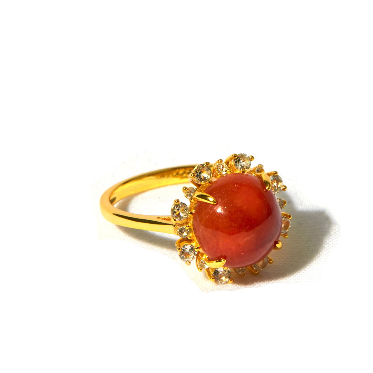 Type A Burmese Red Jadeite Ring with White Topaz in Gold Tone Sterling ...