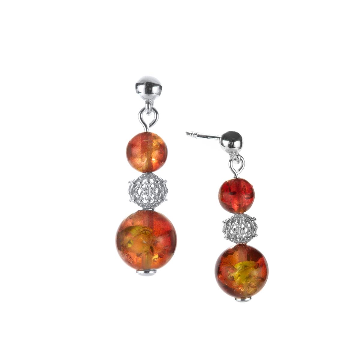 Red Baltic Amber Earrings in Sterling Silver | Gemporia