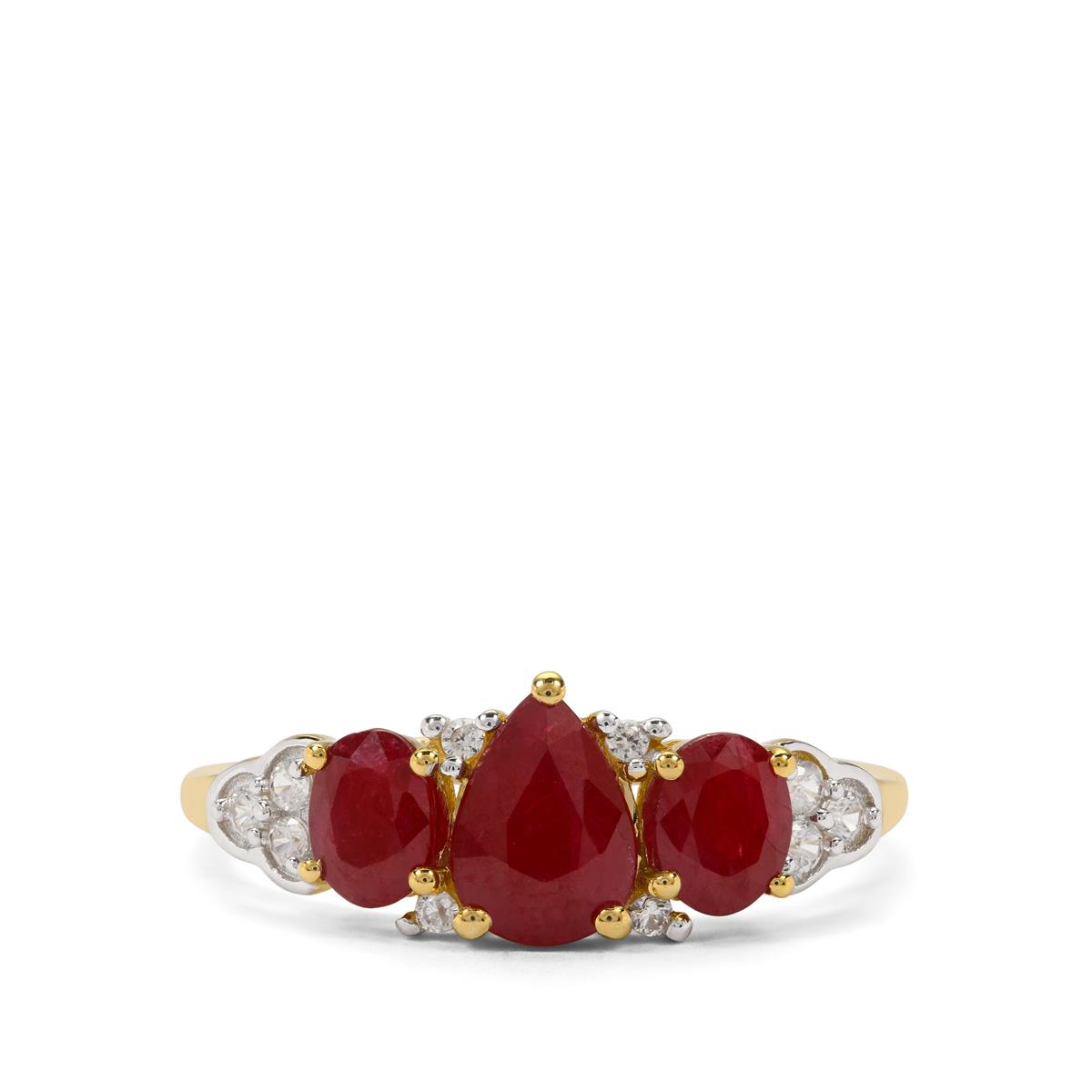 Longido Ruby Ring with White Zircon in 9K Gold 1.75cts | Gemporia