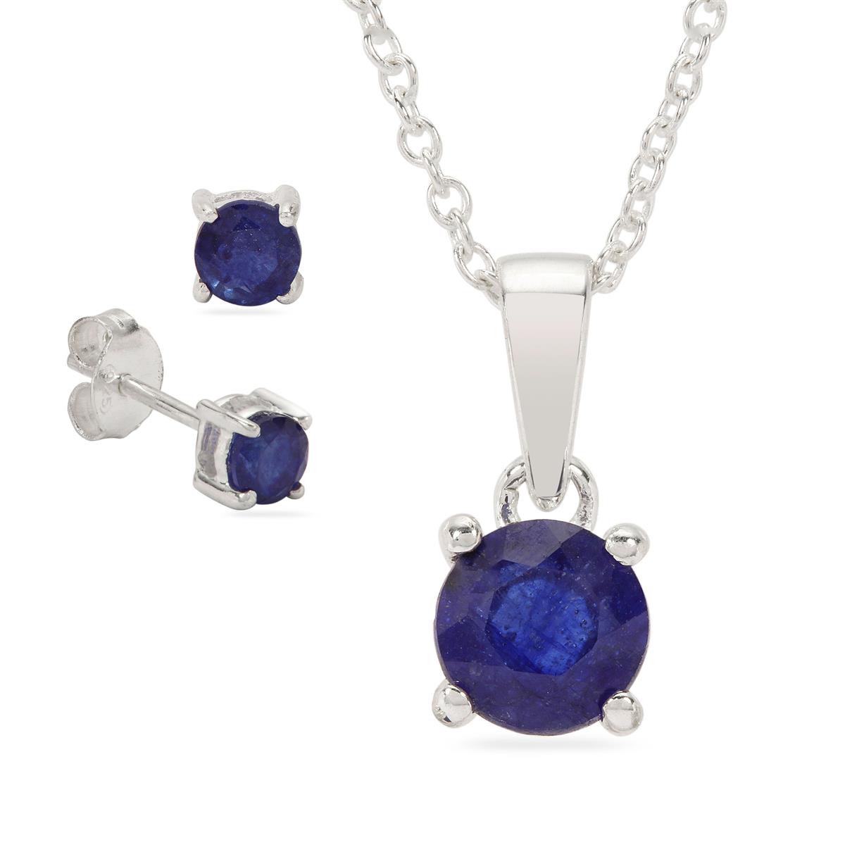 Madagascan Blue Sapphire Set of Earrings and Pendant Necklace in ...