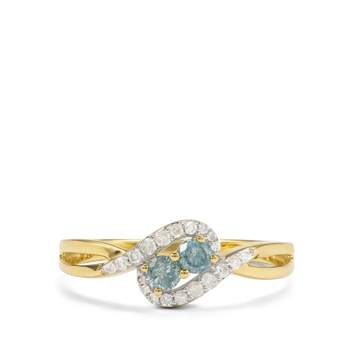 Ice Blue Diamond Ring with White Diamond in 9K Gold 0.33ct | Gemporia