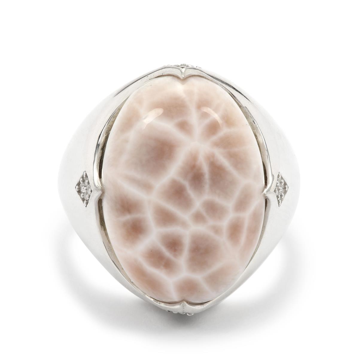 Pink Natrolite Ring with White Zircon in Sterling Silver 11.65cts ...