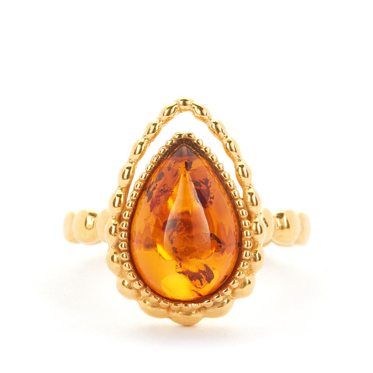 Baltic Cognac Amber Ring in Gold Tone Sterling Silver (12.50 x 8.50mm ...